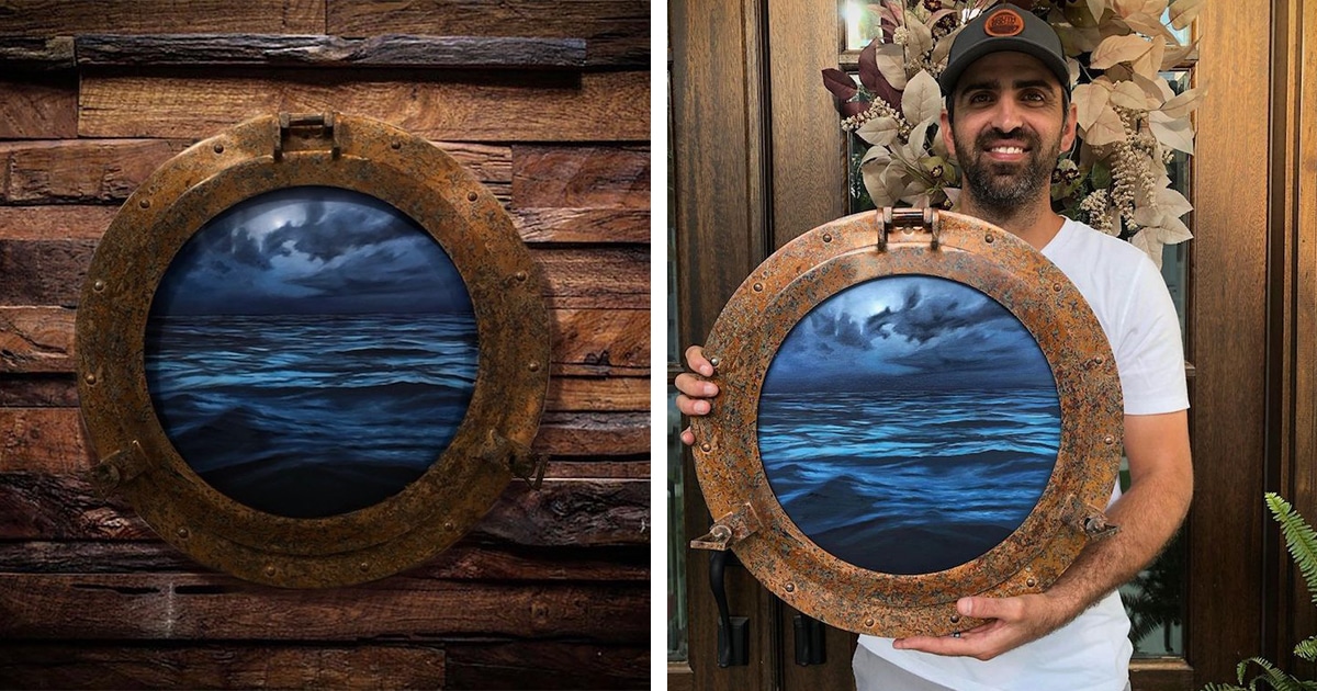 Stunning Oil Painting of the Sea Inside a Real Porthole Offers an ...