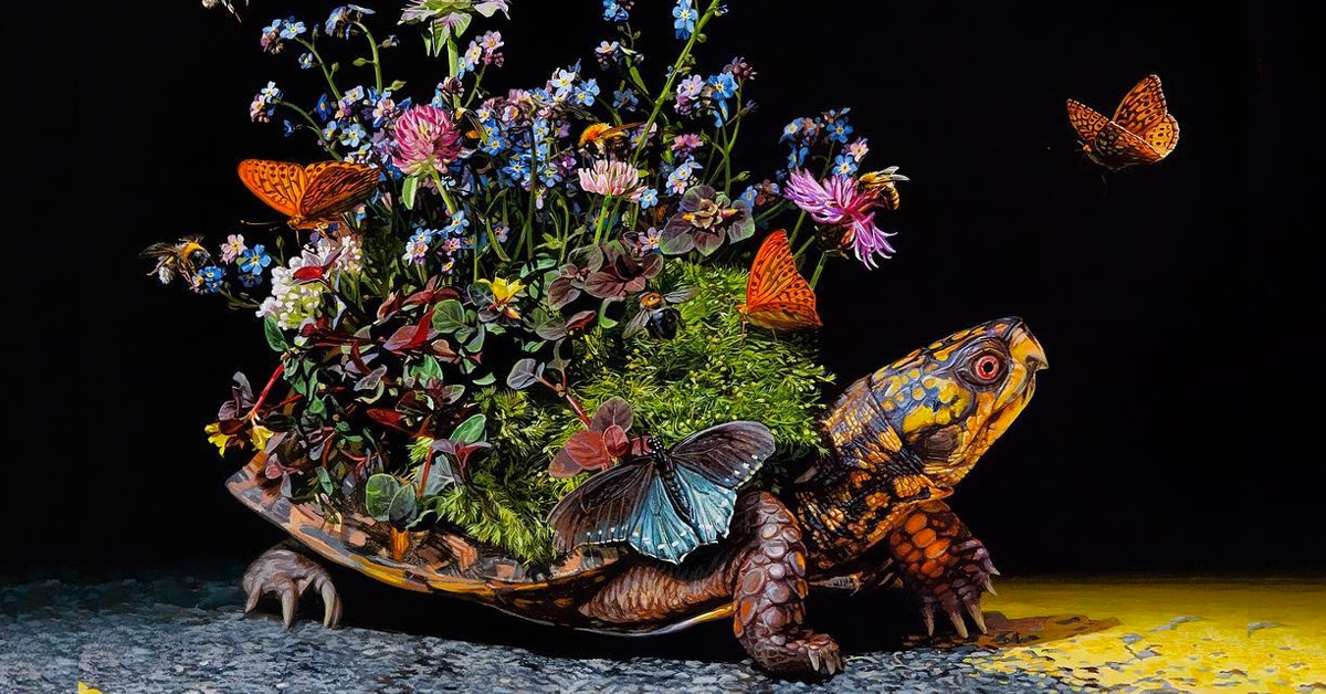 Hyperrealistic Paintings of Migrating Animals Carrying Tiny Ecosystems ...