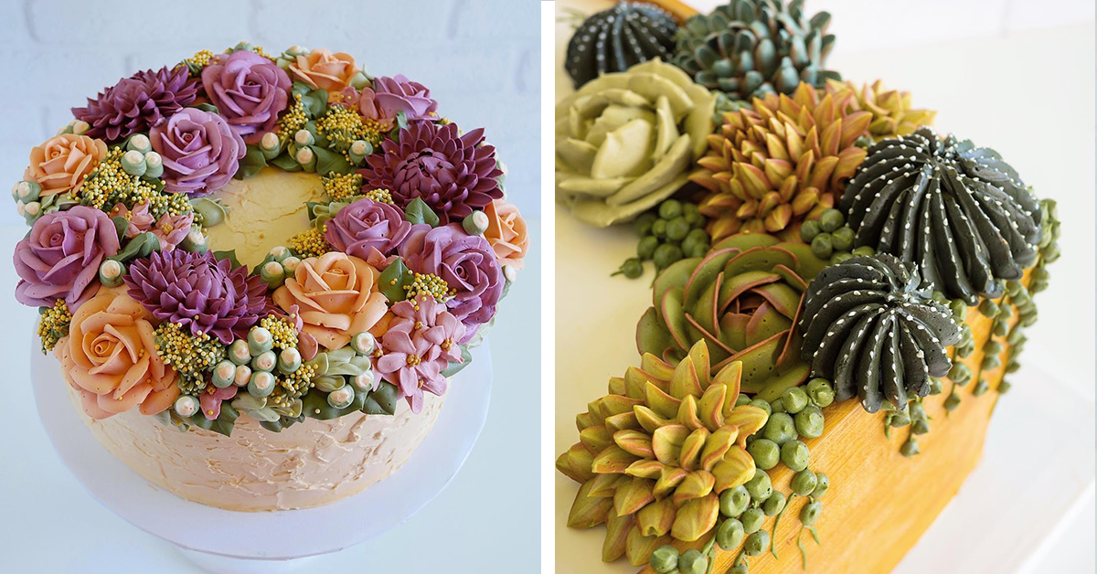 Baker Tops Nature-Inspired Cakes with Realistic Buttercream Botanicals ...