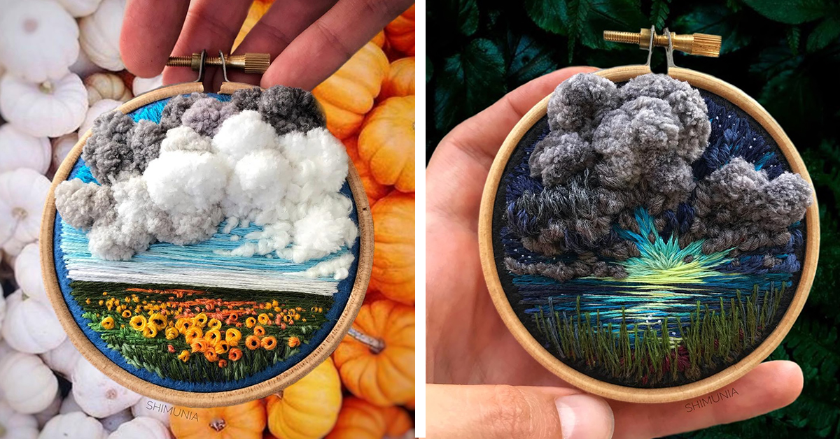 Vibrant 3D Embroidered Landscapes Celebrate the Beauty of Cloudy Skies ...