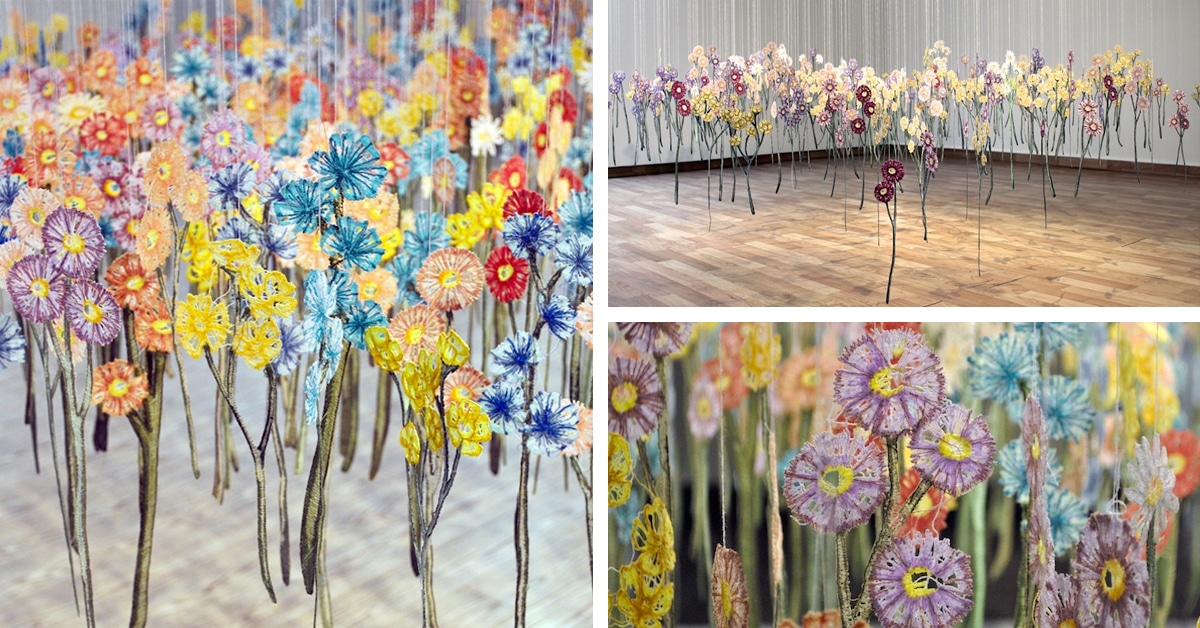 Floating “Garden” of Embroidered Thread Drawings Brings Nature Indoors ...