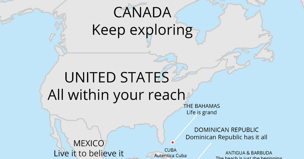 World Map Reveals the Unique Tourism Slogan of Every Country | My ...