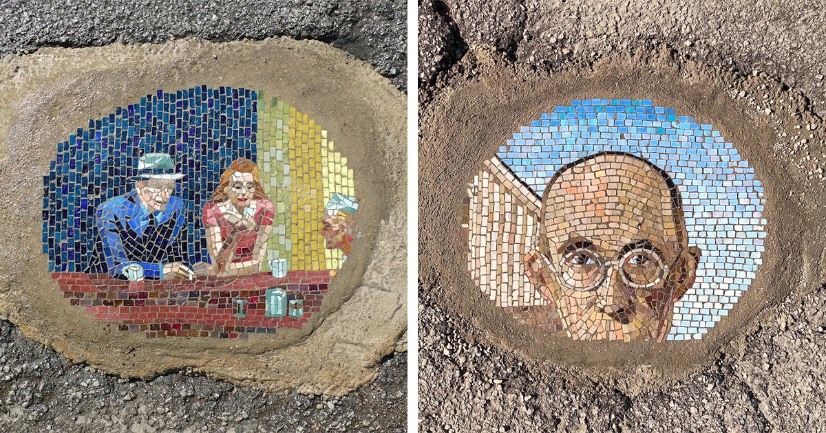 Street Artist Fills Unsightly Potholes With Incredible Mosaics of ...