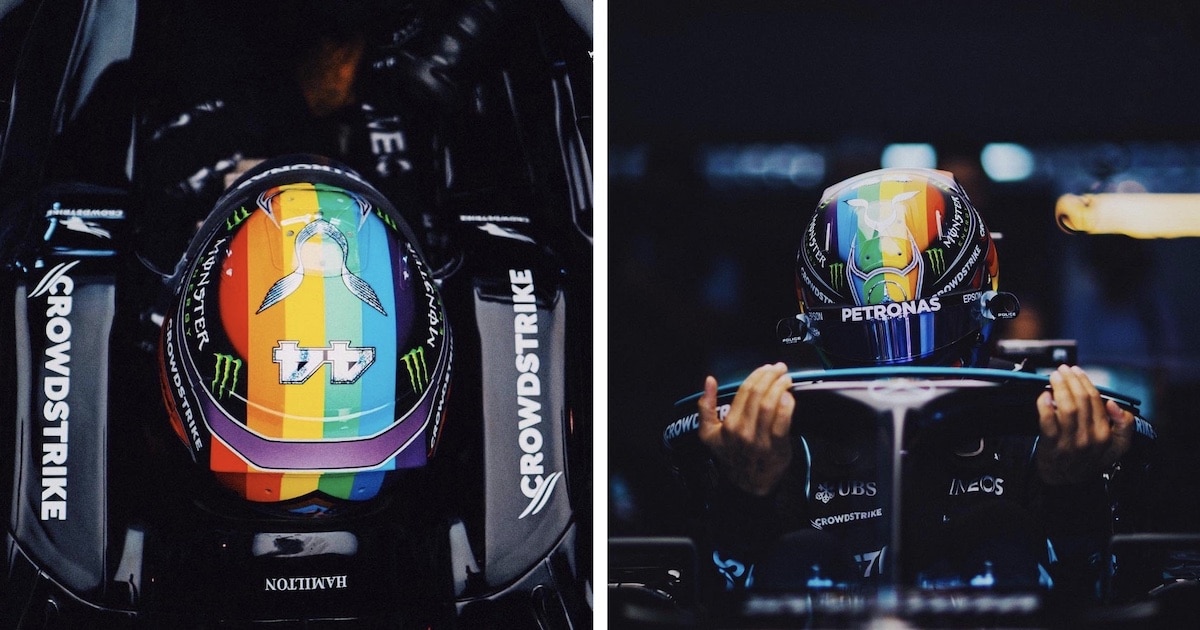 Lewis Hamilton Wore a Pride Flag Helmet to the F1 Grand Prix in Qatar ...