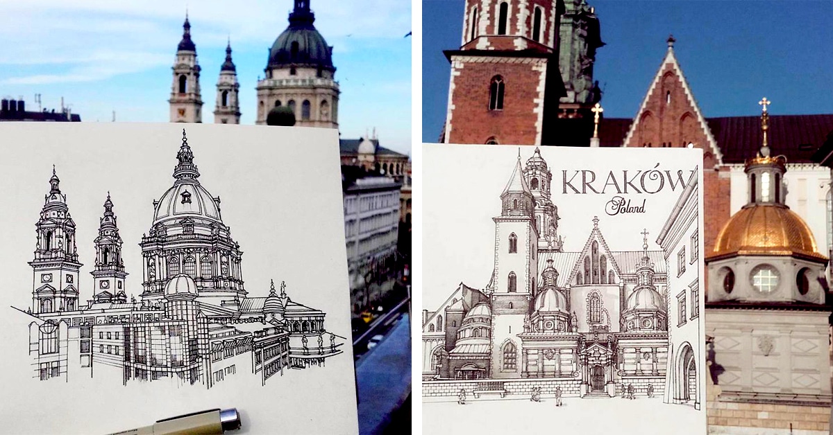 Traveling Illustrator Skillfully Sketches Postcards of Cities He Visits ...