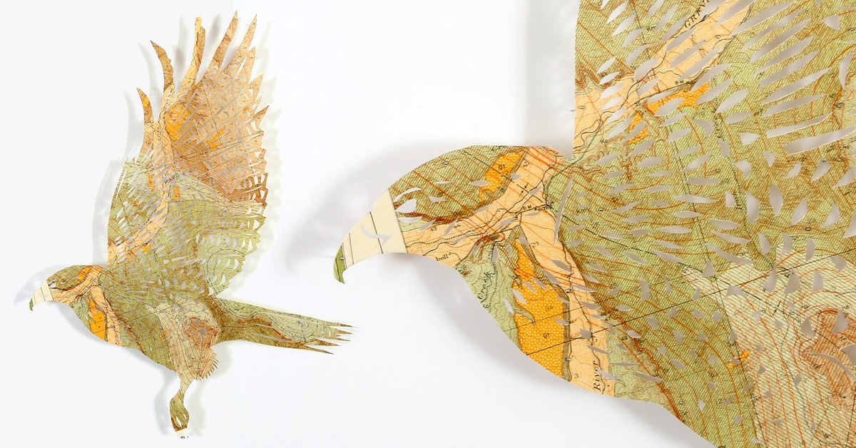 Fluttering Paper Birds Intricately Cut From Old Maps and Atlases | My ...