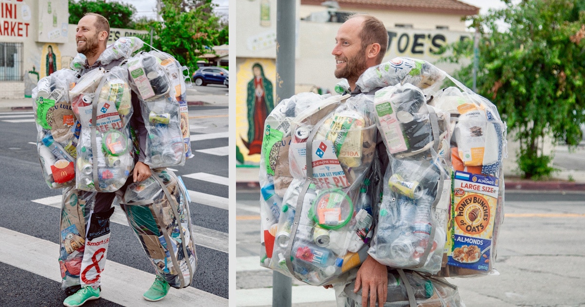 Environmental Activist Wears a Custom Suit Showing All the Trash He ...
