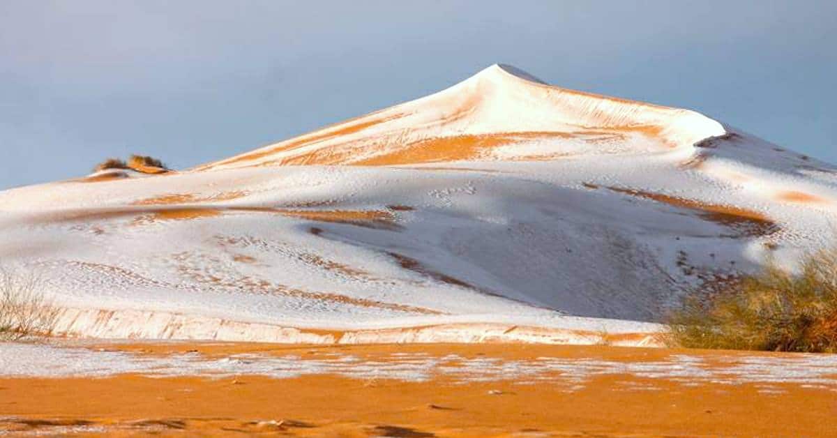 Rare Snow Falls in the Sahara Desert Creating Atypical Icy Sand Dunes ...