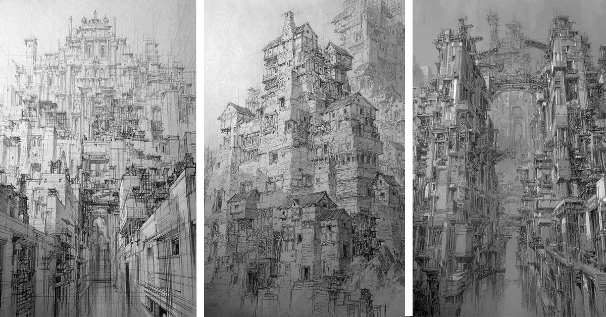 Incredible Pen Drawings Visualize Futuristic Cities With Densely ...