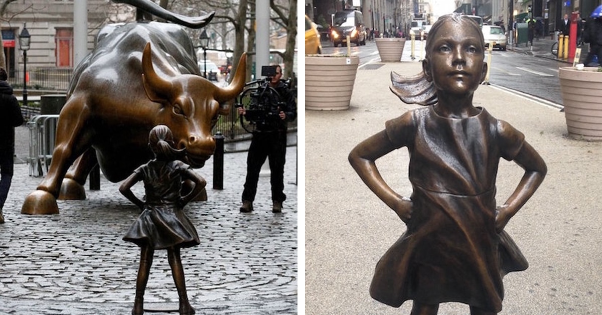 New Bronze Sculpture of Little Girl Defiantly Faces Charging Bull on ...