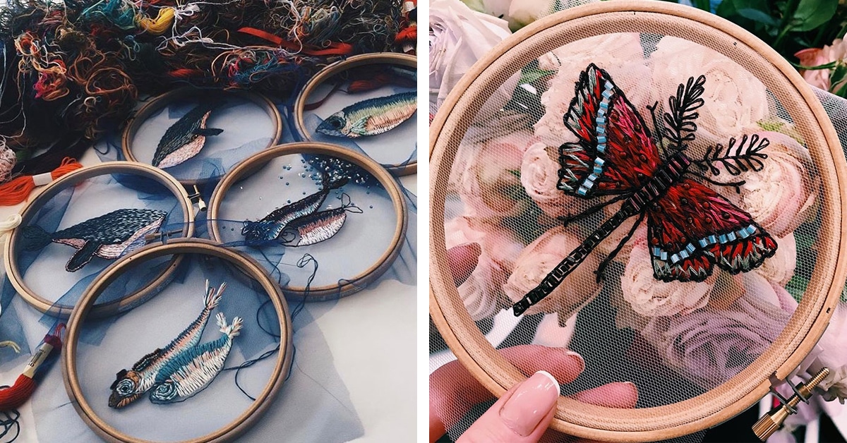 Artist Hand-Stitches “Floating Embroidery” on Translucent Tulle Fabric ...