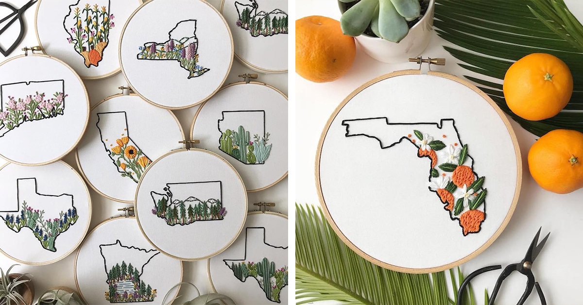 Embroidery Maps Celebrate the Natural Beauty Each U.S. State Has to ...