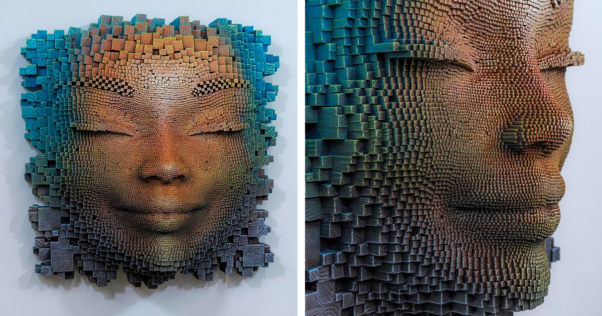 Enigmatic Faces Emerge From Vibrantly Colored Wooden “Pixels” | My ...